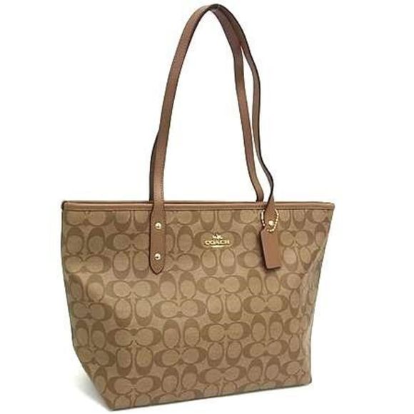 OTHERS | Bags | Coach Signature City Zip Tote F58292 Brown Leather ...